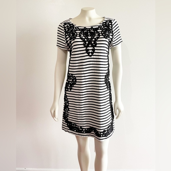 Anthropologie | Dresses | Anthropologie Striped Black White Postage ...